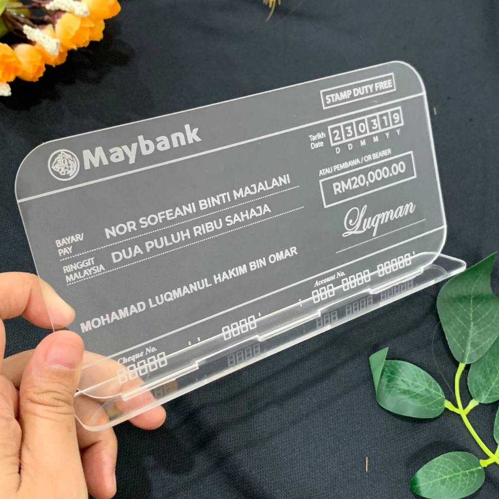 CEK HANTARAN / MOCK CHEQUE VIRAL CUSTOM ACRYLIC ENGRAVE | Shopee Malaysia