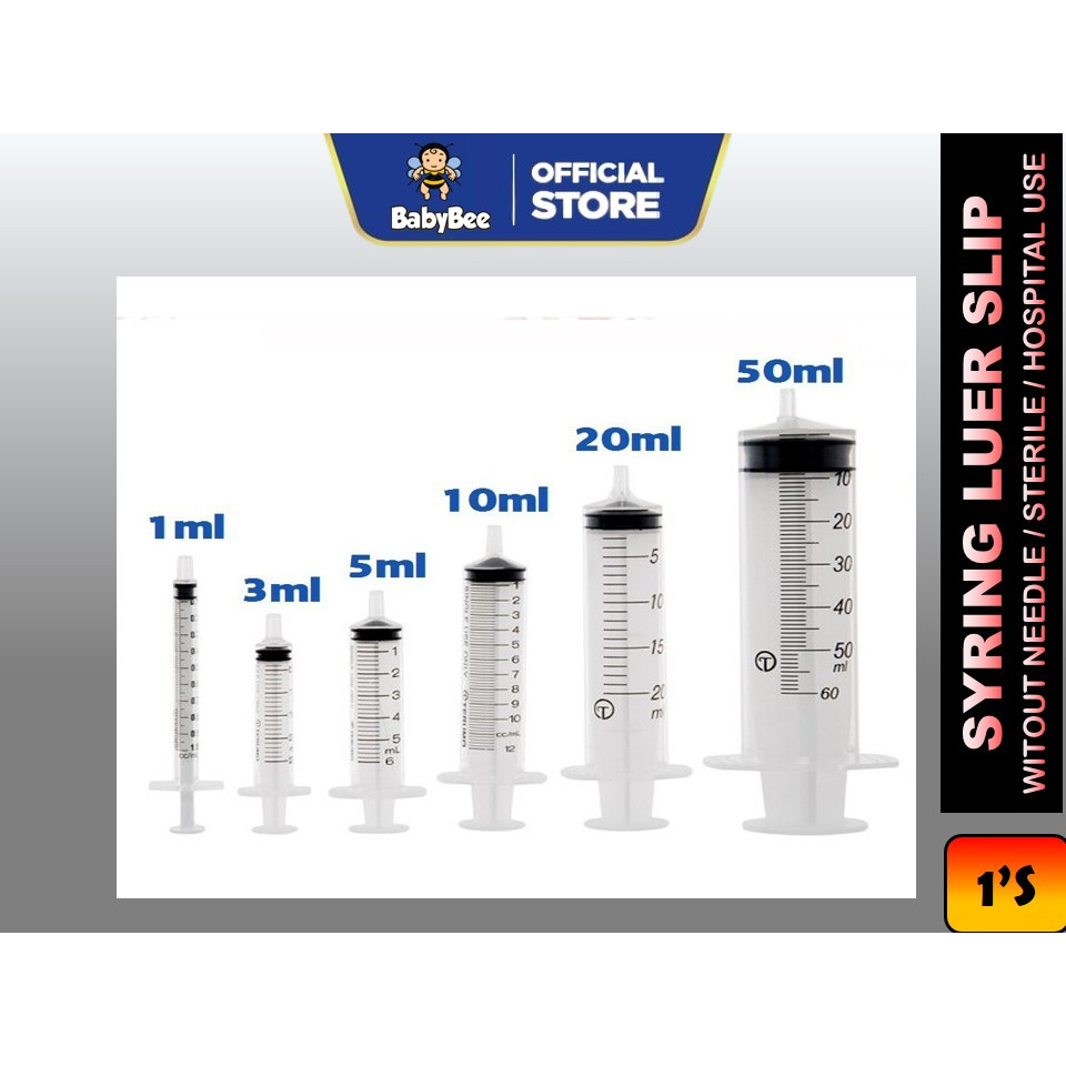 Hospital Grade Syringe Luer Slip Sterile Sterilized Sterile Disposable PICAGARI (1's) (3mL/5mL ...