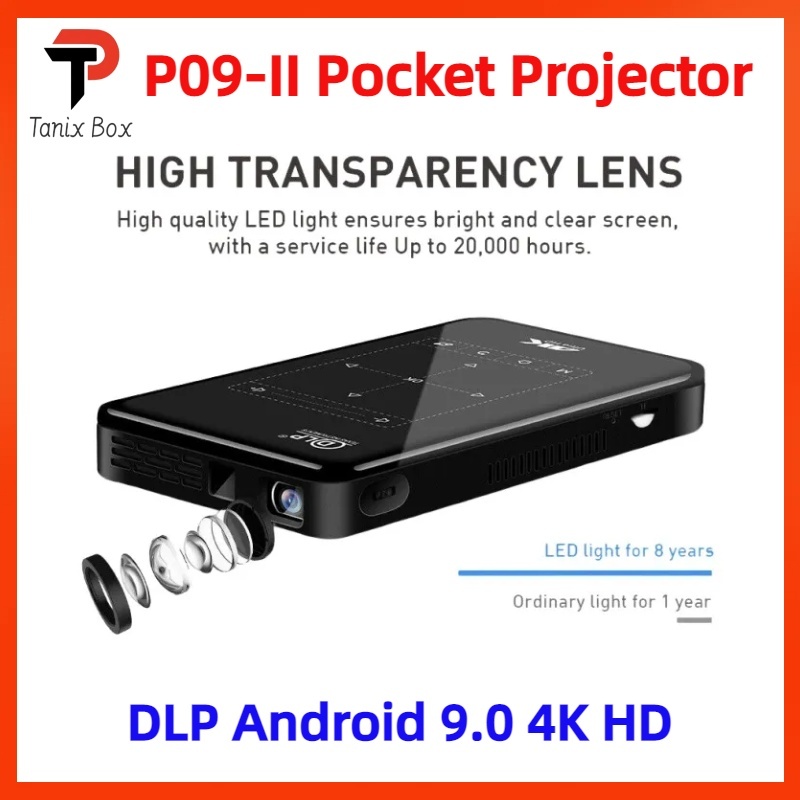 P09-II Full HD Projector Upgraded Version DLP Android 9.0 4K Home Camera Portable Mini Projector ...