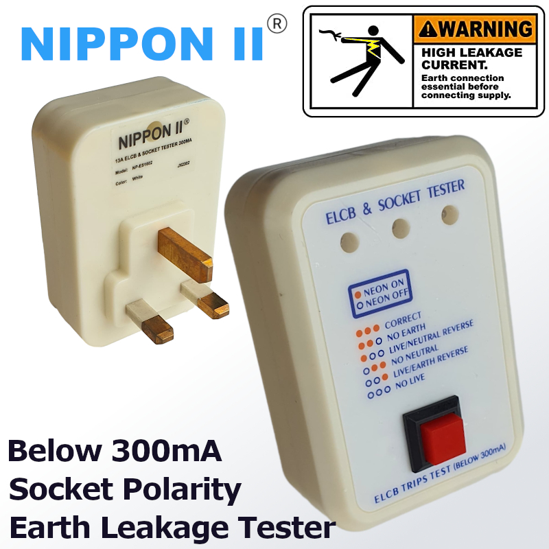 Nippon II 13A Socket Polarity Earth Leakage Tester ELCB-300mA Wiring ...