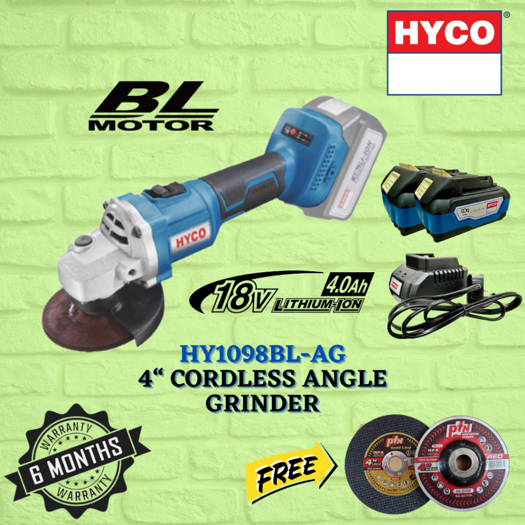 HYCO 4" CORDLESS ANGLE GRINDER BRUSHLESS MOTOR FULLSET W BATTERY ...