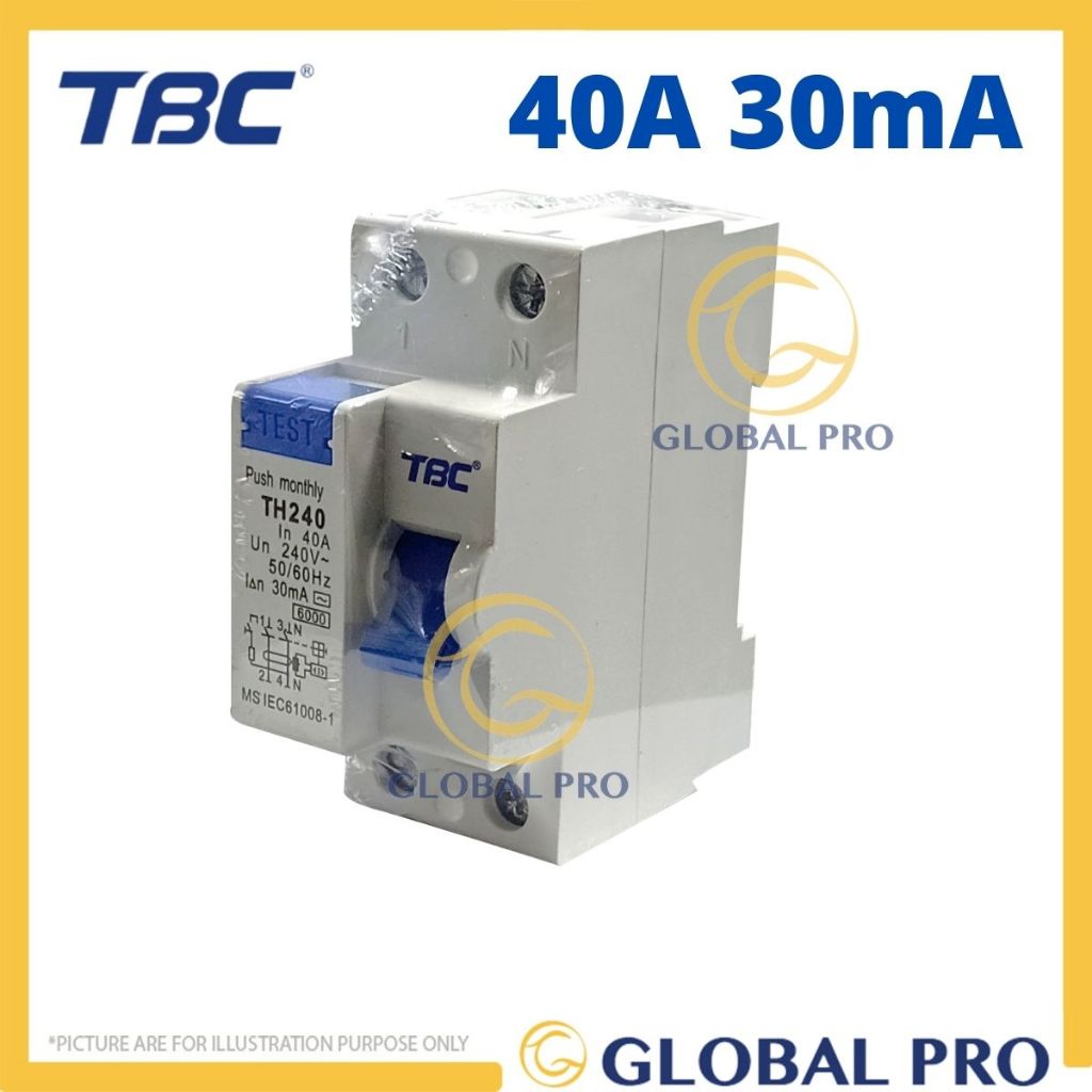 TBC 2 POLE 30mA / 100mA Residual Current Circuit Breaker ELCB 25A / 40A ...