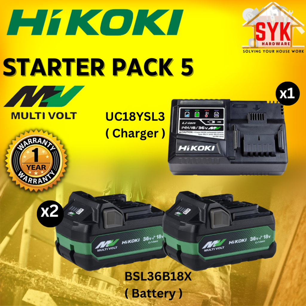 SYK Hikoki UC18YSL3 BSL36B18X Starter Pack 5 Battery Charger Kit 4.0Ah ...