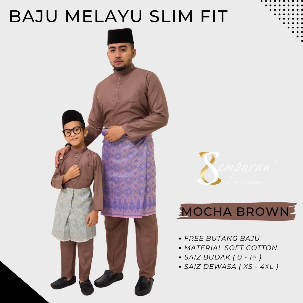 Baju Melayu Sempurna Warna Mocha Brown Modern Slim Fit Cotton Sedondon ...