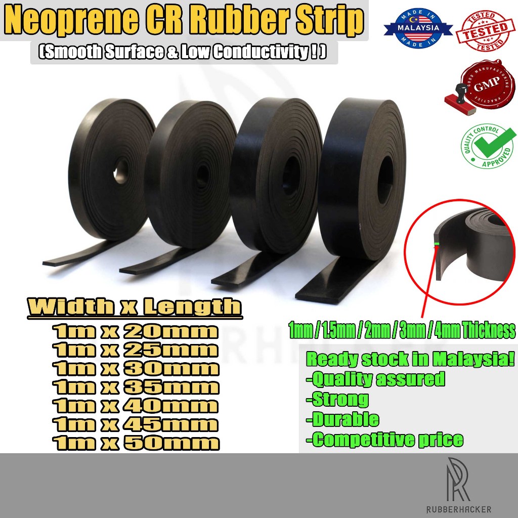 Neoprene CR Rubber Strips with 1mm to 4mm Thickness x 1m Width x 10mm ...
