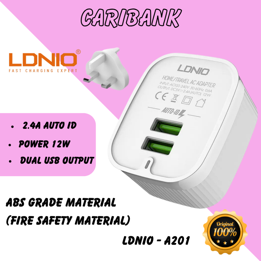 LDNIO A201 Dual USB 2.4A 2USB PORT FAST CHARGING Universal Travel ...