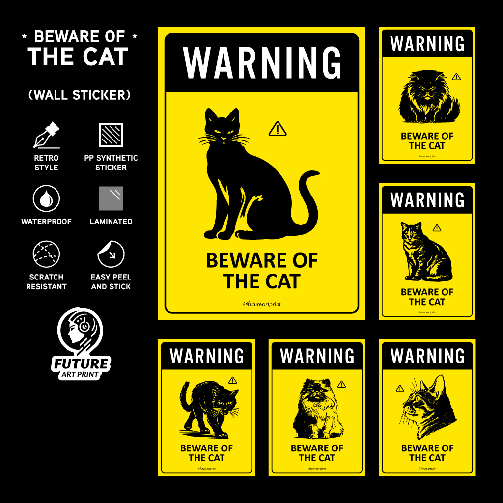 Beware of the Cat. Premium Sticker Sign Warning Beware Caution Danger ...