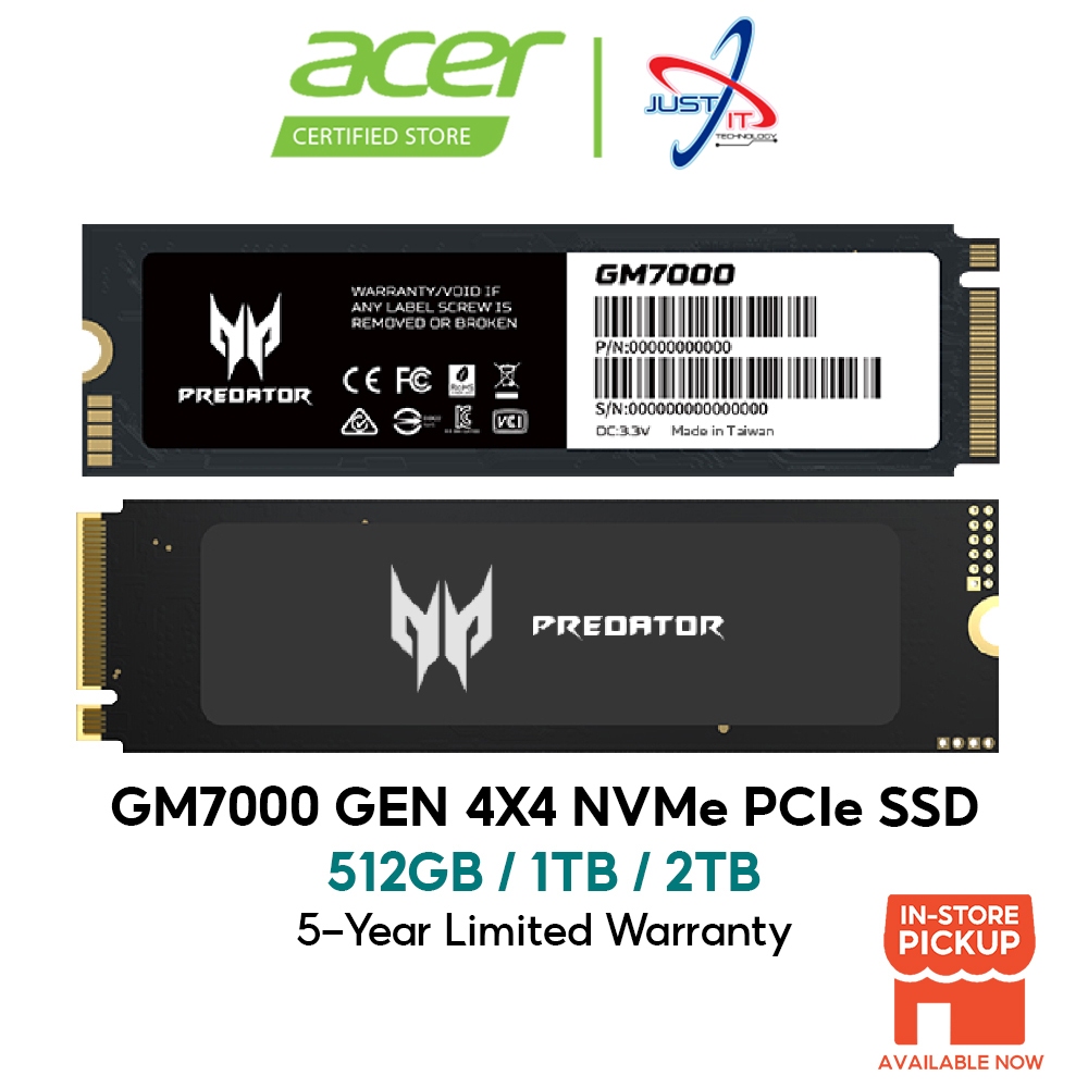 ACER PREDATOR GM7000 PCIe GEN 4X4 NVME SSD WITH HEATSINK ( 512GB / 1TB / 2TB / 4TB) | Shopee ...