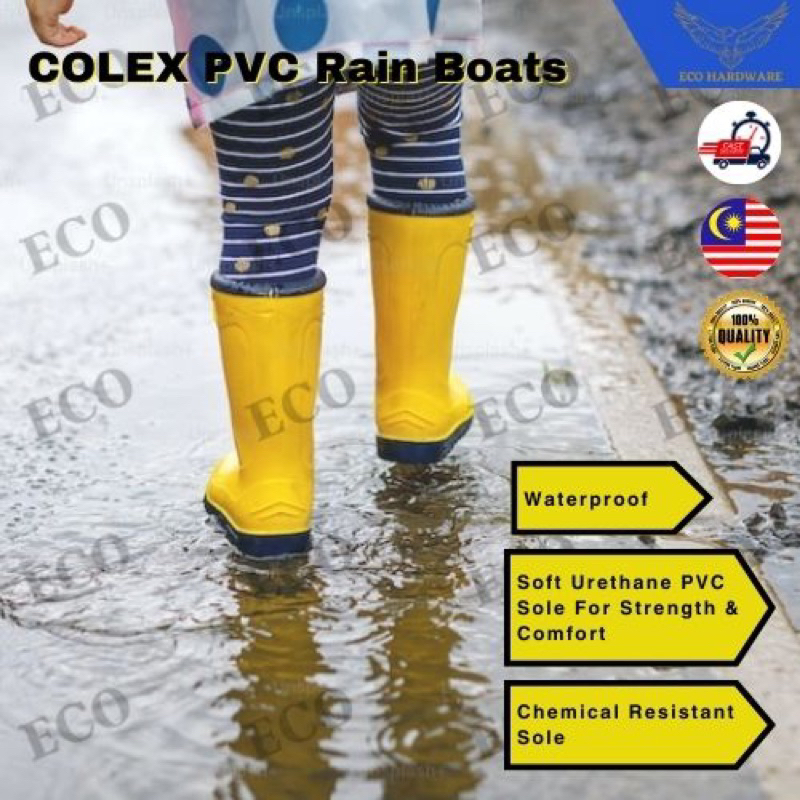 COLEX Rubber Yellow/Black PVC Rain Boot Kasut Getah Safety Rubber Shoe ...