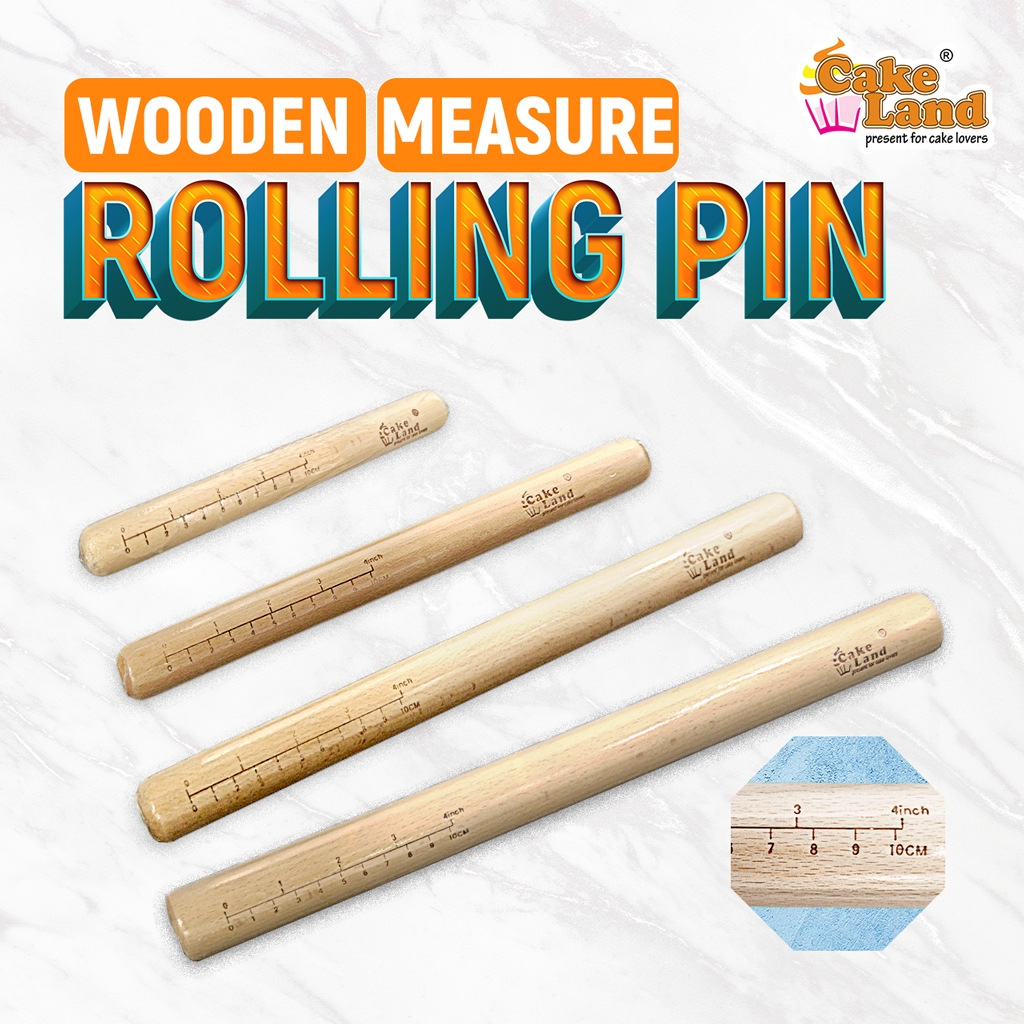 CAKE LAND Wooden Rolling Pin With Measure (200mm/300mm/350mm/400mm ...