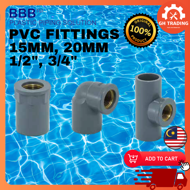 PVC Fitting Female BrassThreaded Coupling Tee Elbow 15mm 20mm 1/2" 3/4 ...