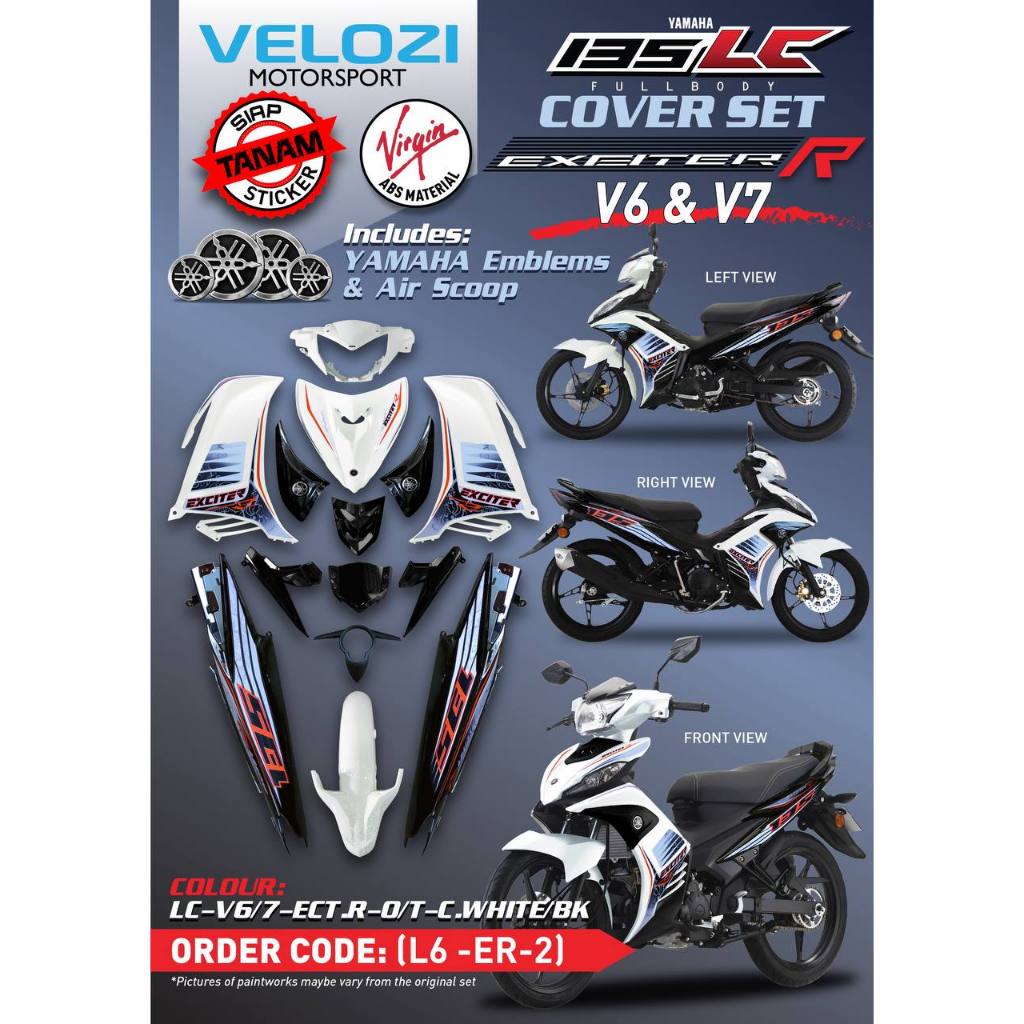 COVERSET YAMAHA LC LC135 V6 V7 EXCITER R CRYSTAL WHITE BLACK L6-ER-2 ...