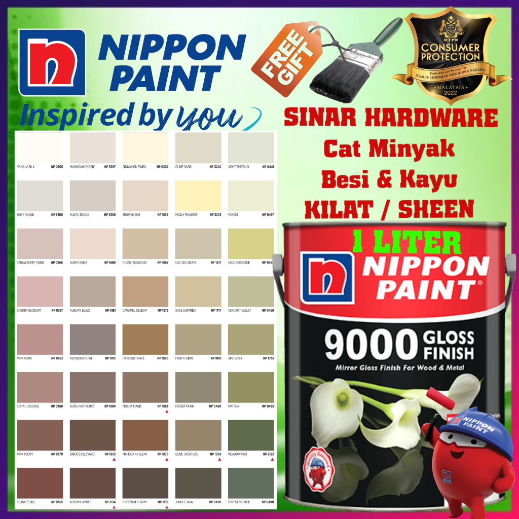 SINAR 1 LITER NIPPON 9000 GLOSS FINISH WOOD DOOR & METAL GATE GLOSSY PAINT / CAT MINYAK KILAT ...