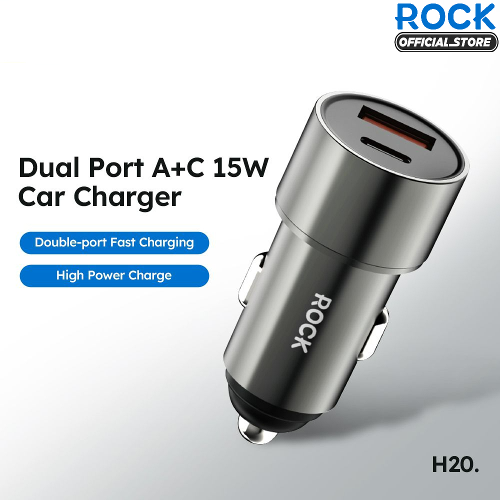 ROCK H20 Dual Port USB A + Type-C Dual Port 15W Car Charger | Shopee ...
