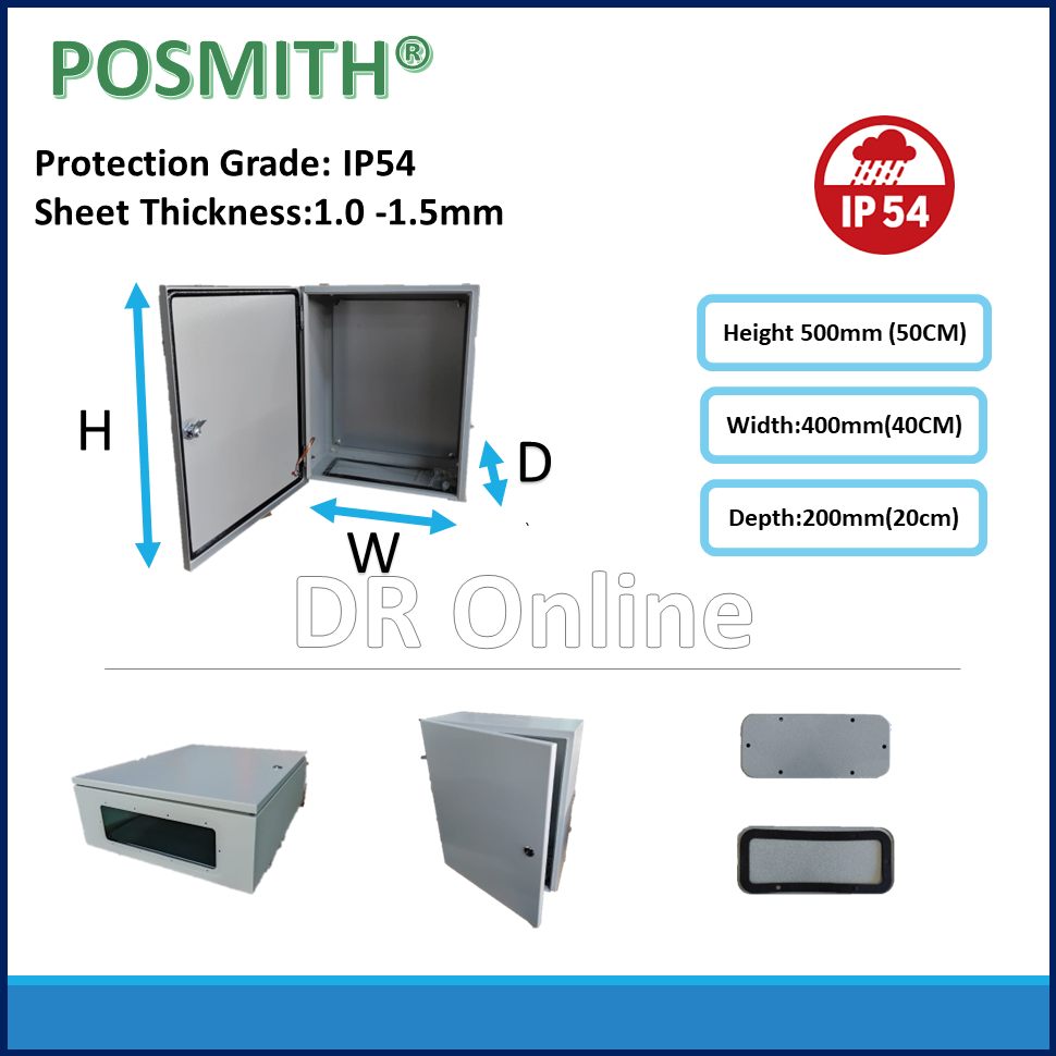 POSMITH IP54 Metal Enclosure Electrical Panel Box H500mm X W400mm X ...