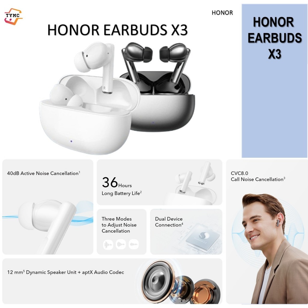 HONOR Choice Earbuds X3 l 40dB Active Noise Cancellation l 36 Hours ...