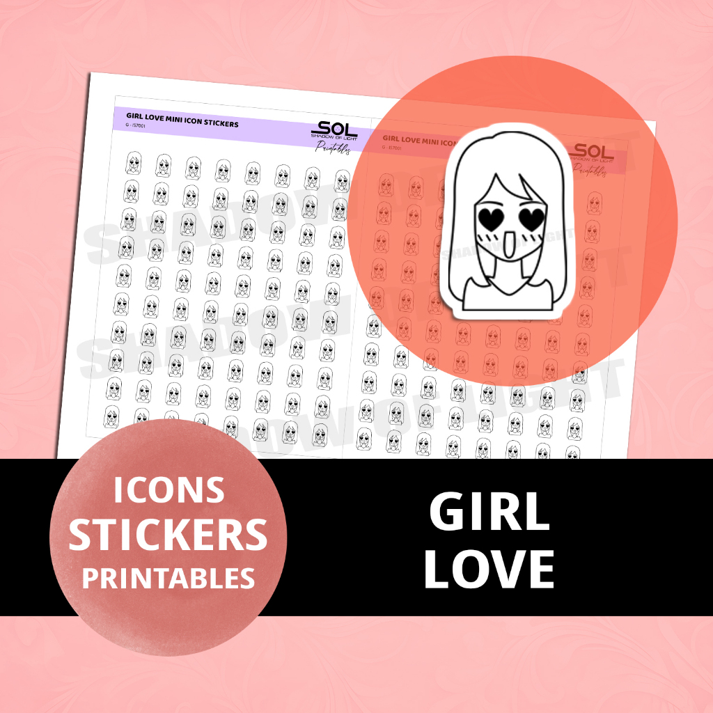 Printable Cute Girl Love Icon Stickers | PDF | Planner Stickers ...