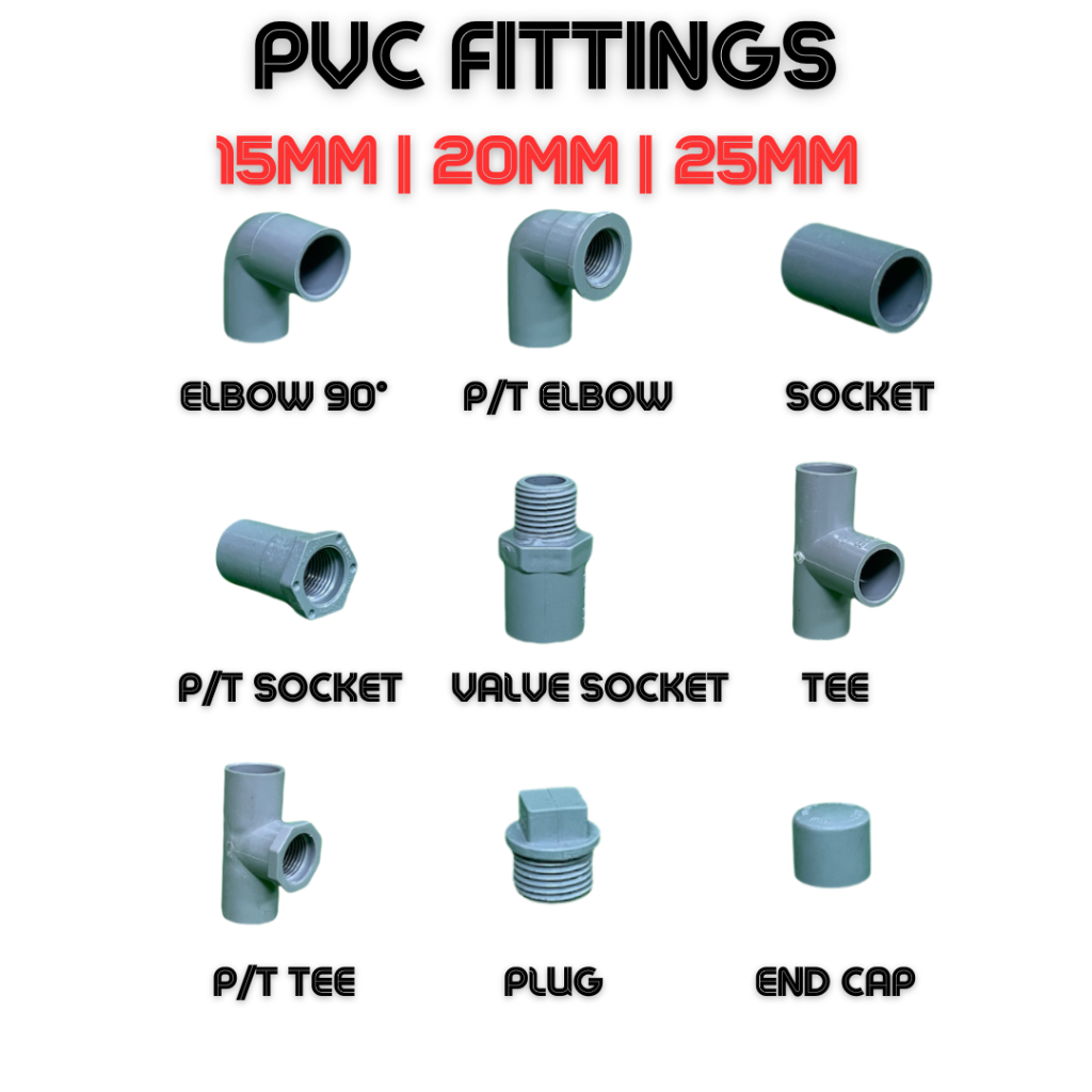 PVC FITTINGS 15MM20MM25MM Socket/Elbow/Tee/P/T Socket P/TElbow/Valve ...