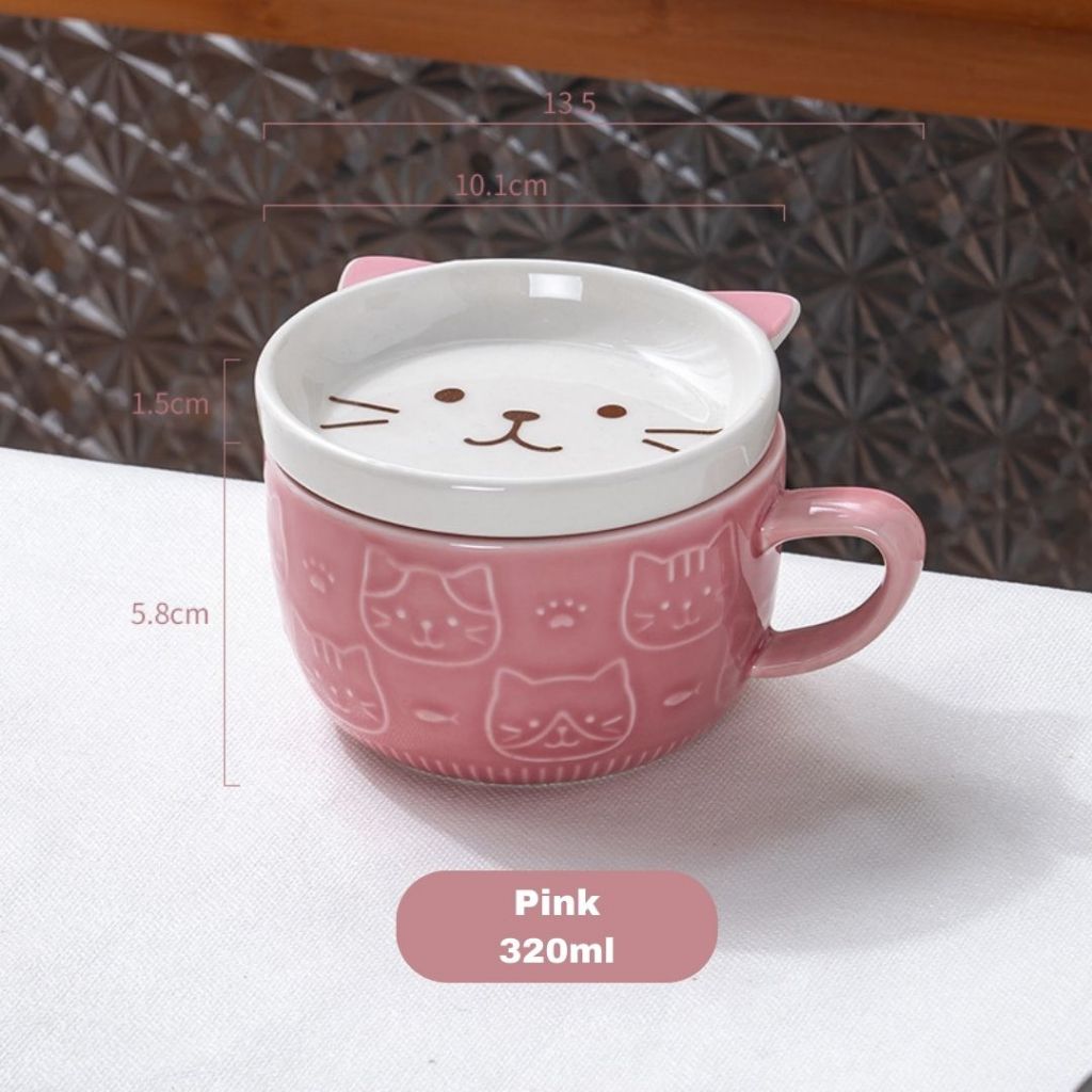 【SET OF 4】 Japanese Cat Ceramic Mug Cup With Cover Saucer Kitten Cute ...