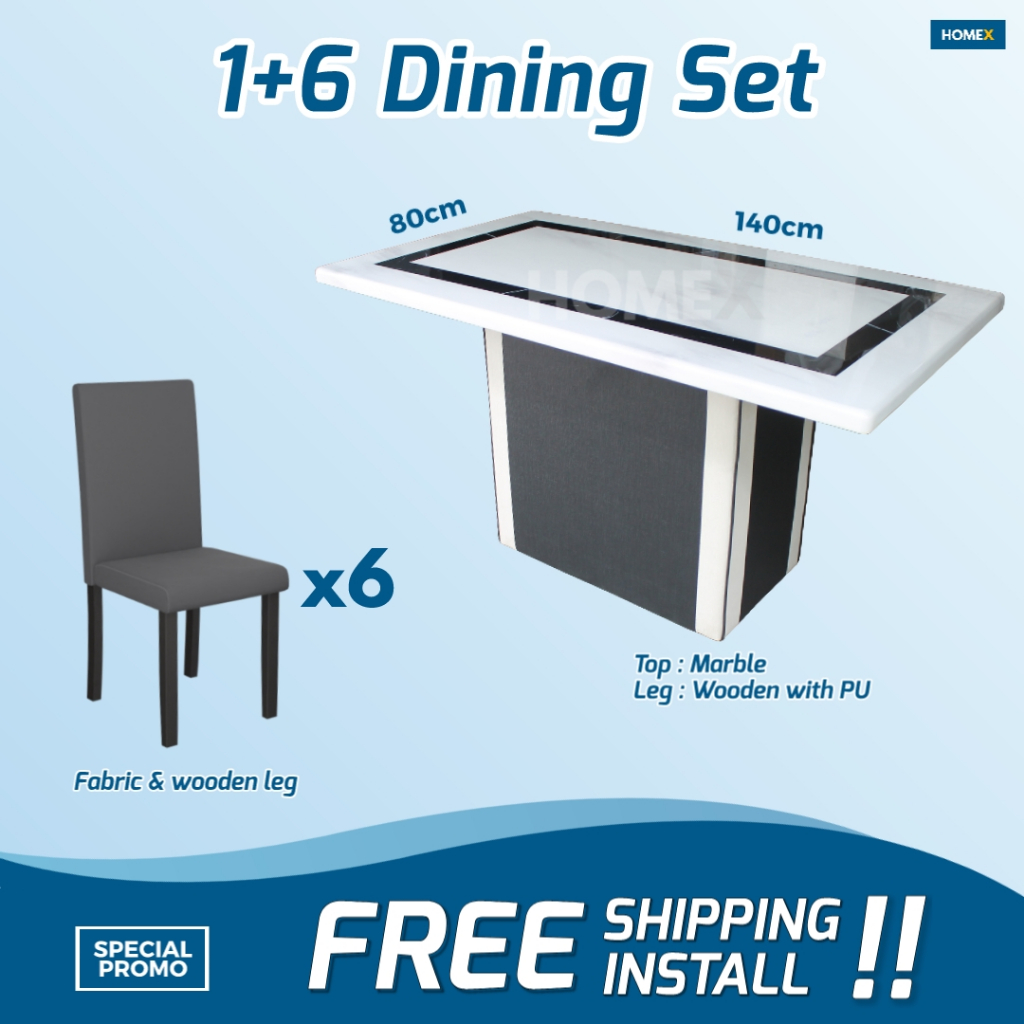 FREE INSTALL Set Meja Makan 6 Kerusi Meja Batu Marble Dining Table Set ...