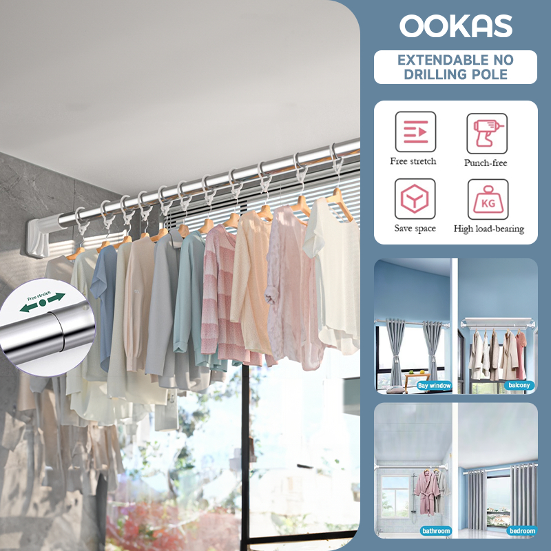 OOKAS Extendable No Drilling Pole Adjustable Telescopic clothesline ...
