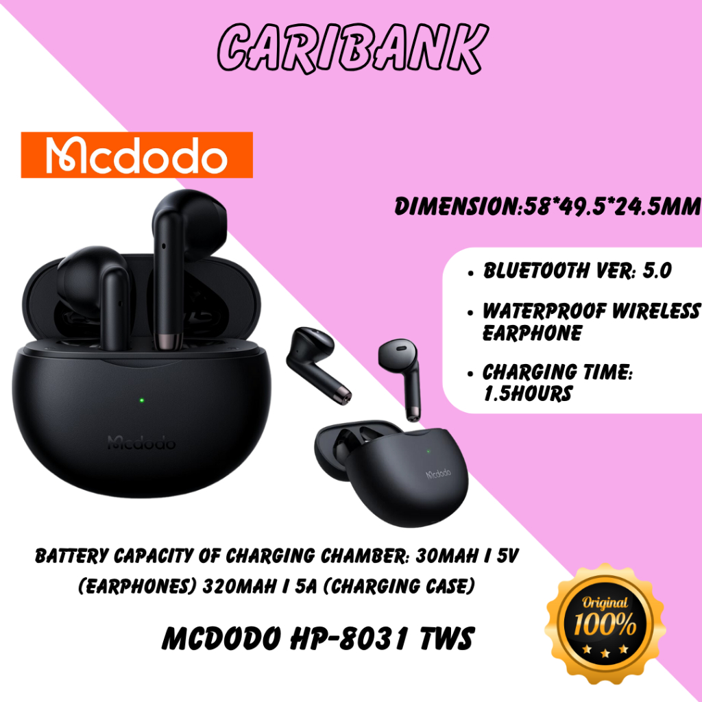 MCDODO HP-8031 TWS Wireless Earbuds Lite Bluetooth Earphones Stereo ...