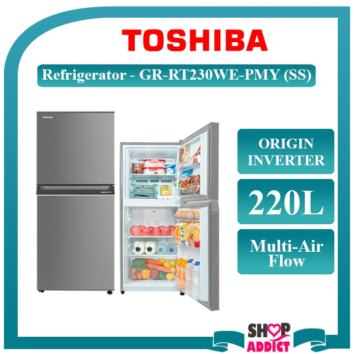 TOSHIBA 220L 2-Door Refrigerator Fridge Peti Sejuk GR-RT230WE-PMY(SS ...