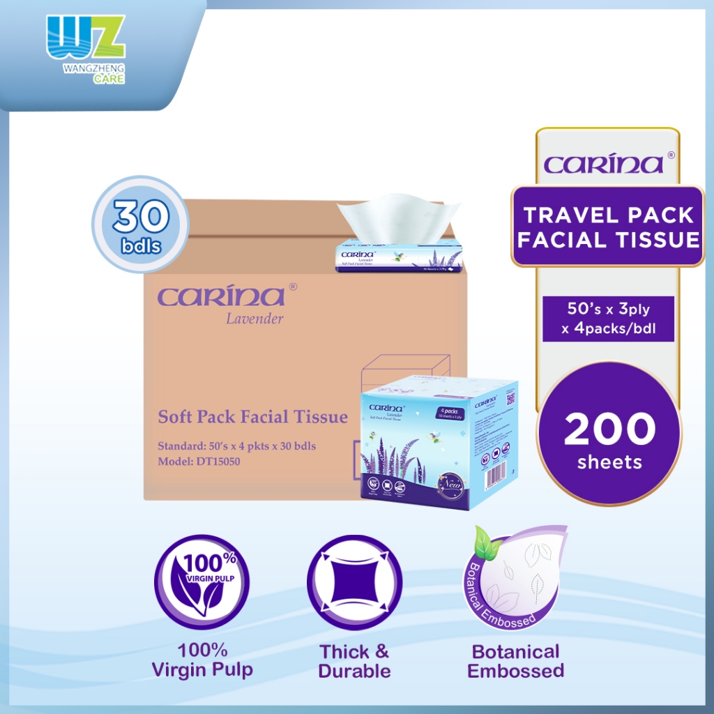 Carina Soft Travel Pack 3ply 100% Virgin Pulp Facial Tissue 1 Carton ...