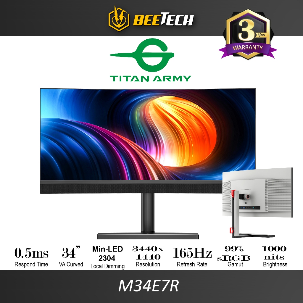 TITAN ARMY 34" Mini LED WQHD 2K 165Hz VA 0.5ms HDR1000 2.1 Channel ...