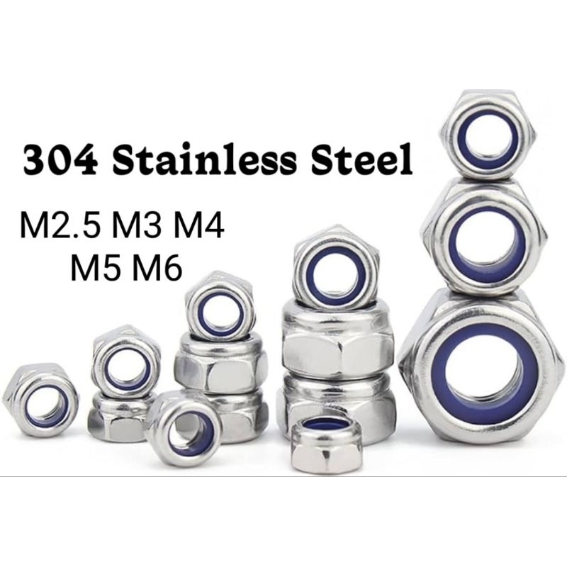 304 Stainless Steel Hexagon Nut With Nylon M2 M2.5 M3 M4 M5 M6 | Shopee Malaysia