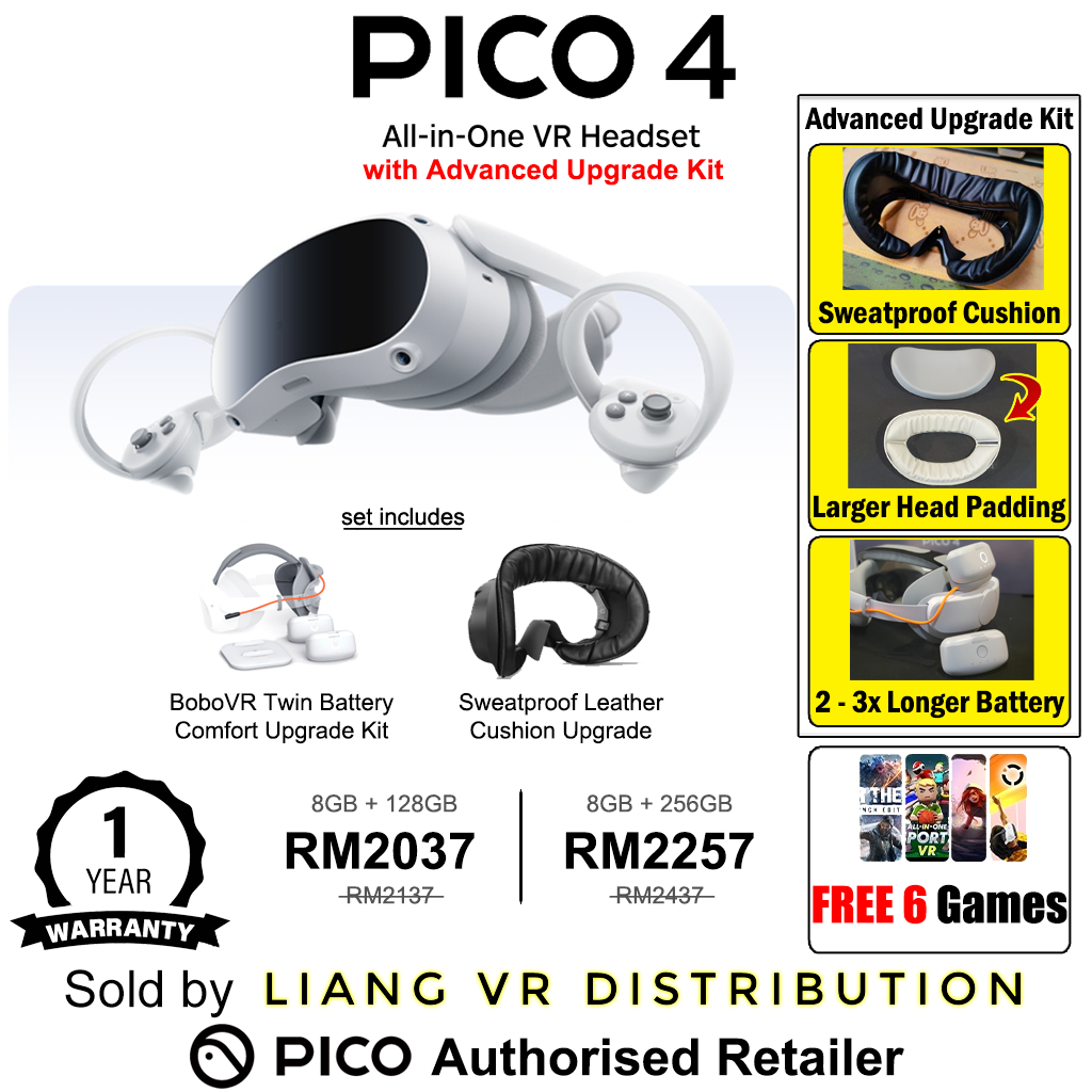 PICO 4 (3 game bundle) All-in-one VR + Advanced Upgrade Kit (1 Year ...
