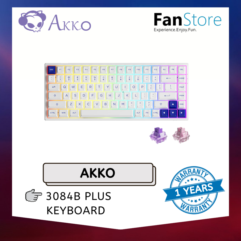 FANSTORE AKKO White & Blue 3084B Plus Multi-Mode Wireless Hot-Swap ...