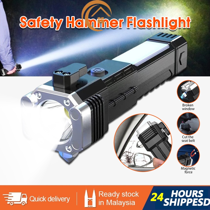 Safety Hammer Flashlight Car Multifunctional Flashlight Cob Safety ...