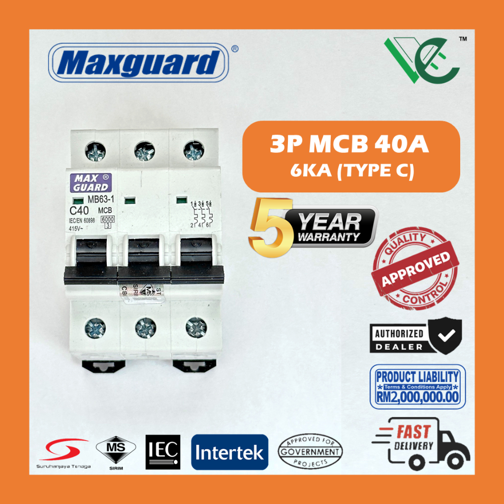 MAXGUARD 3 POLE MCB 6KA 40A/63A MINIATURE CIRCUIT BREAKER (SIRIM ...