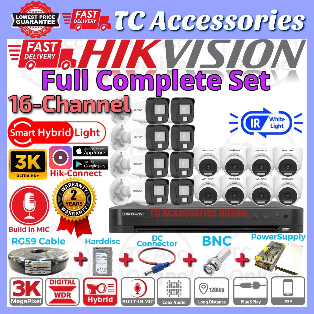 HIKVISION Dual Light Full Complete Set 🌟16-CHANNEL🌟 3K Smart Hybrid ...