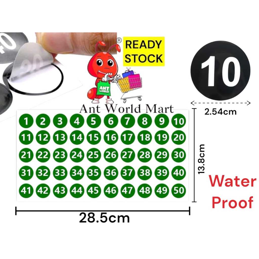 1-150(2.54cm)Waterproof Large Size Number Flow Sticker Stick Label ...