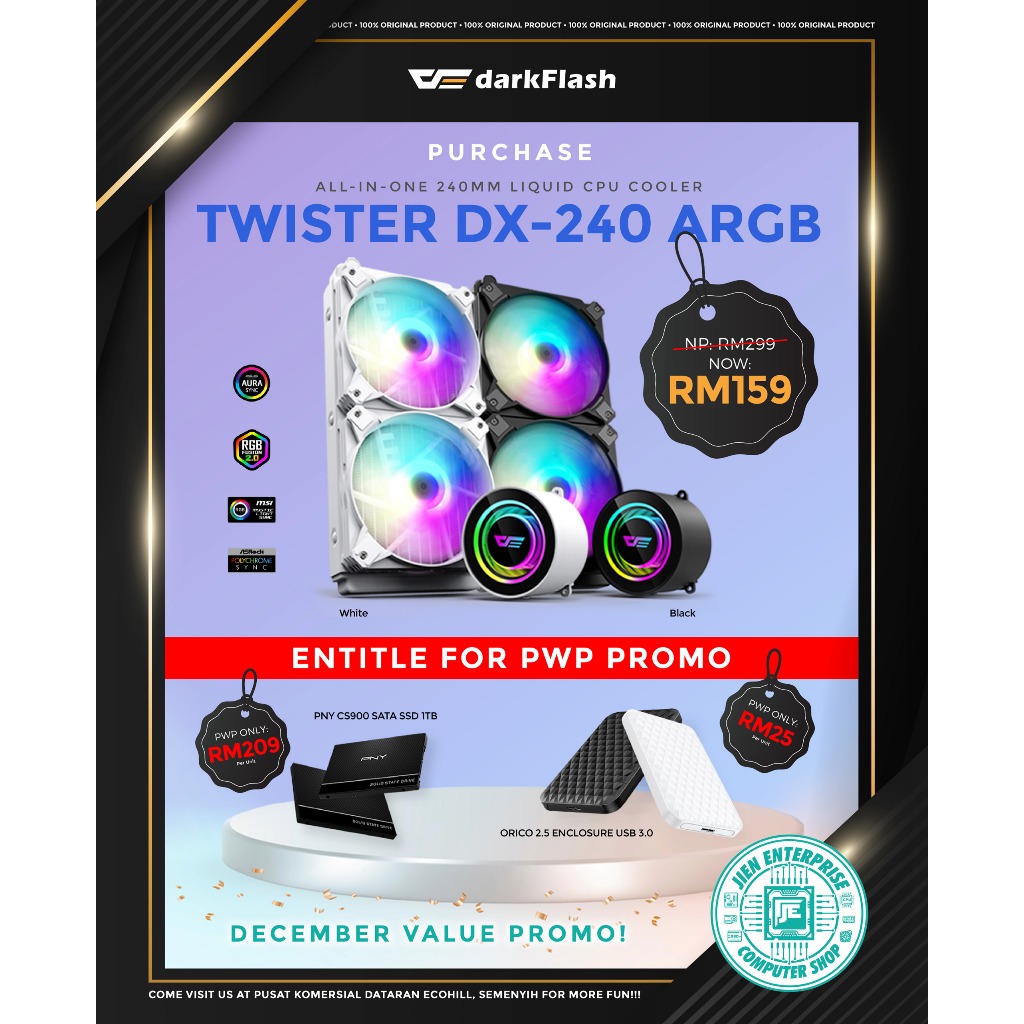 darkFlash Twister DX240 ARGB | Symphony TR240 AIO WaterCooling ...