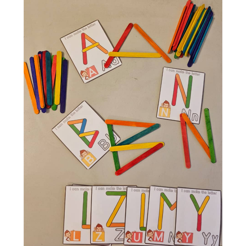 Montessori Popsicle Stick Games Activity Learning Alphabet and Shapes ...