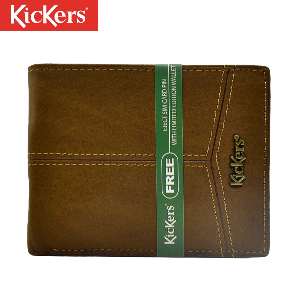 Kickers Genuine Top Grain Leather Copper Logo Top Flip Short Bifold ...