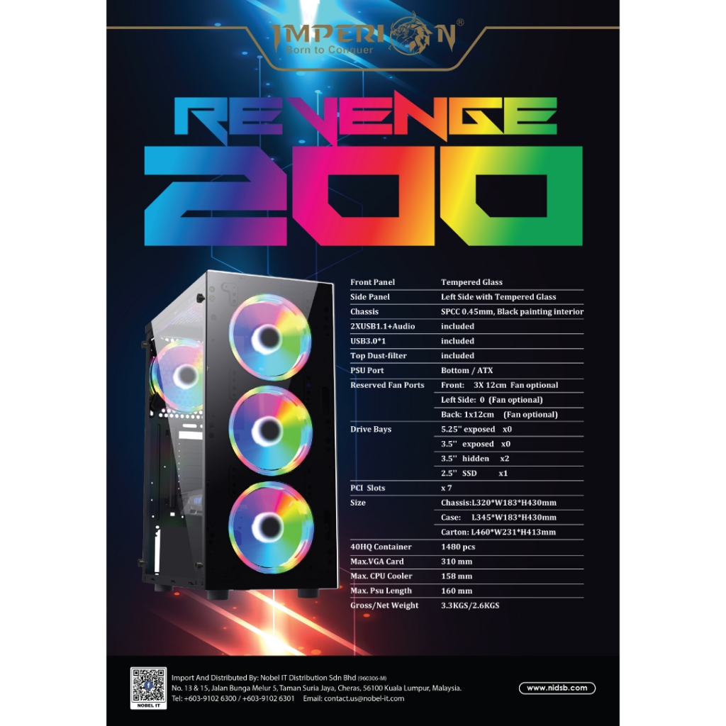 Imperion REVENGE 200 Mid-Tower Tempered Glass ATX pc case with 4 RGB ...