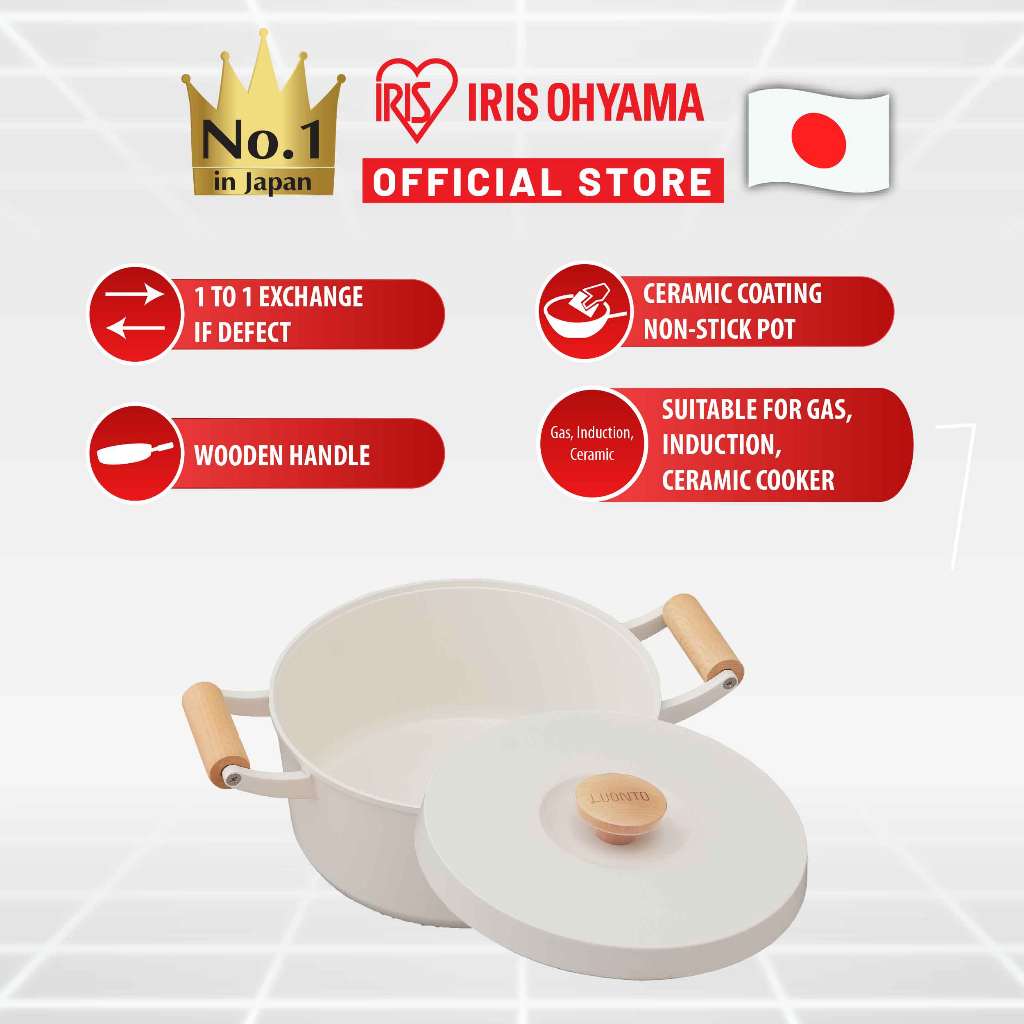 IRIS OHYAMA LUONTO Kitchen Chef Cookware Set Non-Stick Ceramic Coating Anhydrous Cooking Pot ...