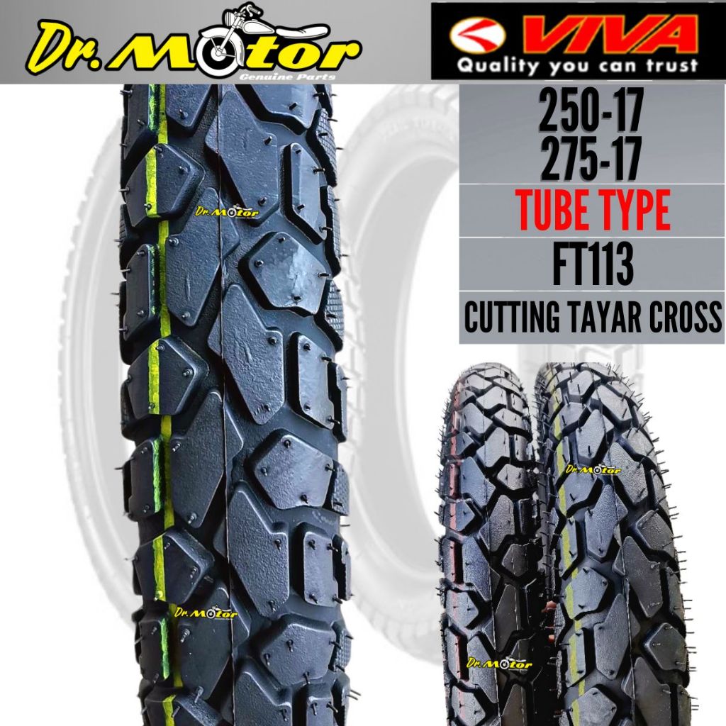 VIVA TYRE 17 Tube Type FT113 250-17 275-17 Cutting Tayar Cross / Kebun ...