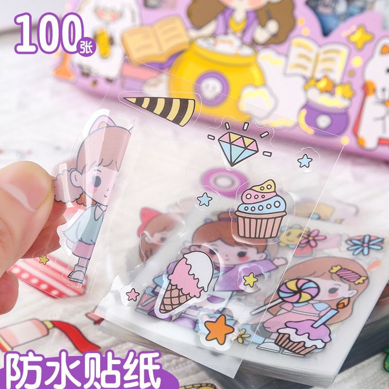 100Pcs/Box Cute Girl Cartoon Stickers Sticker Set Cute Book Sticker ...