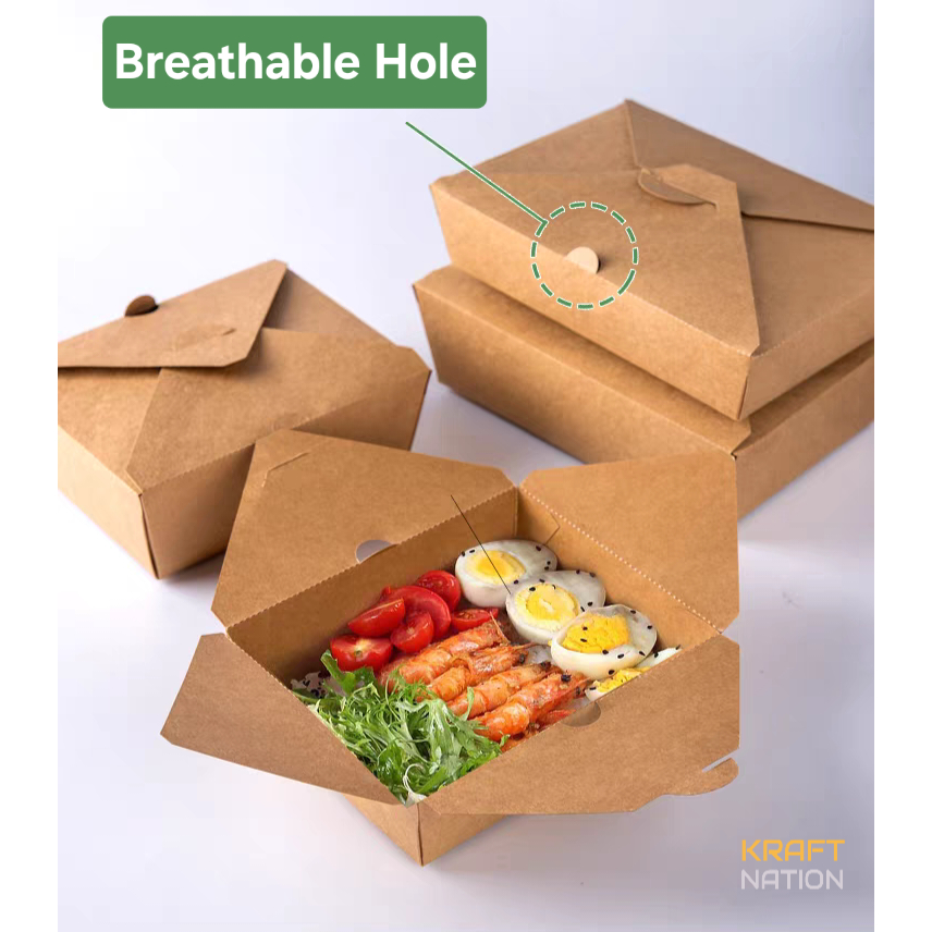 [Bundle] 50PCS Premium Kraft Paper Lunch Box / Food Tray with Lid ...