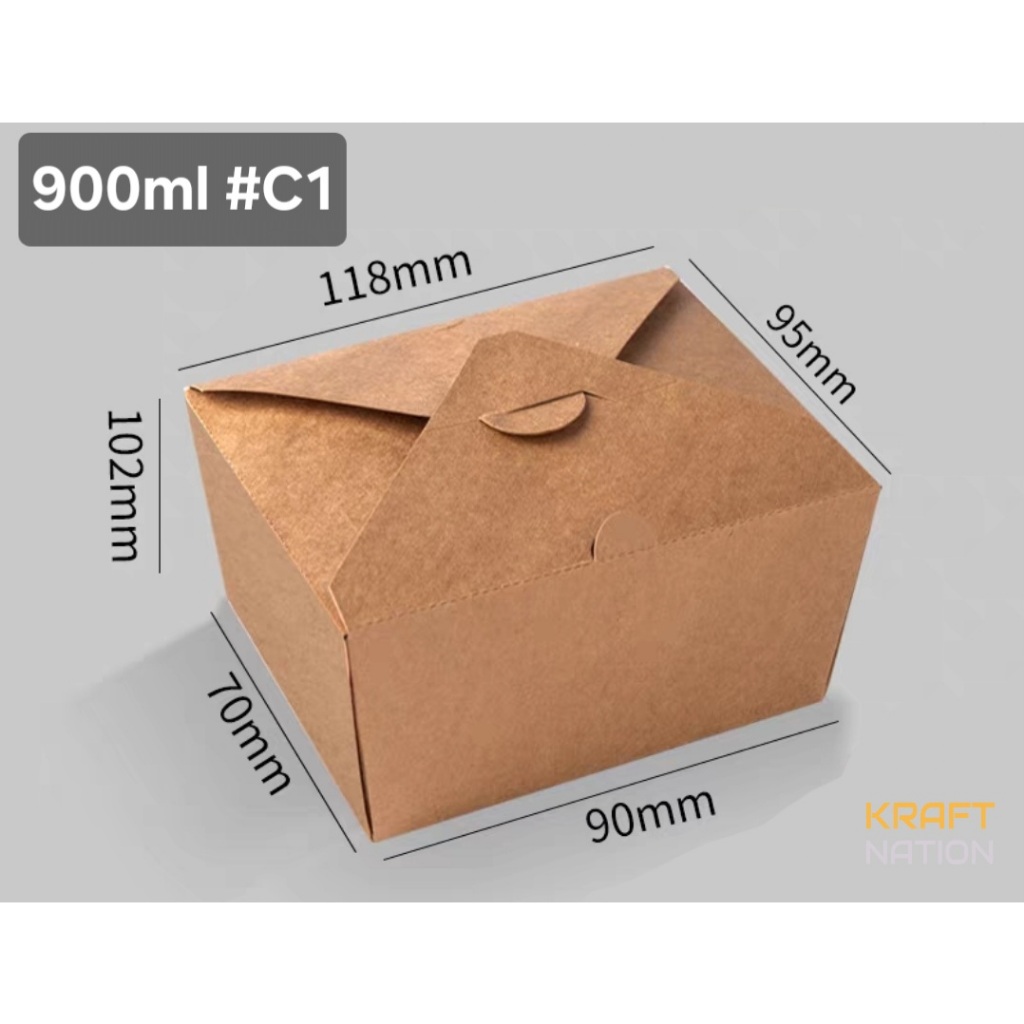 [Bundle] 50PCS Premium Kraft Paper Lunch Box / Food Tray with Lid ...