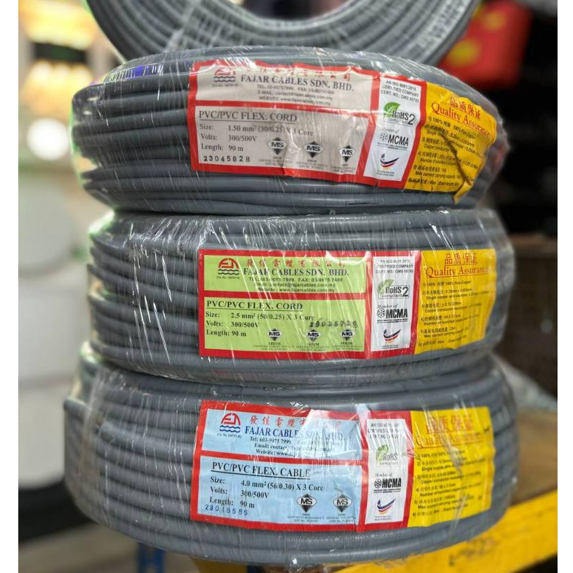 CABLE| [1METER] 3 Core Flexible Wire | 1.0MM - 4.0MM | Pure Copper SIRIM | Shopee Malaysia