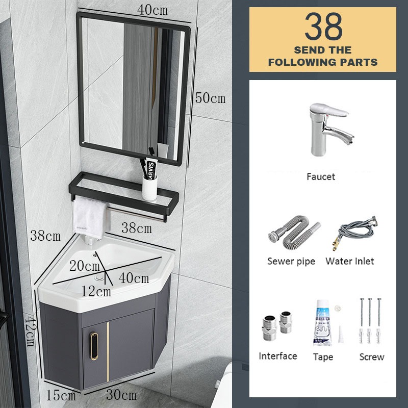 🚚Aluminum Corner Bathroom wash Basin Cabinet Ceramic Basin Set with ...