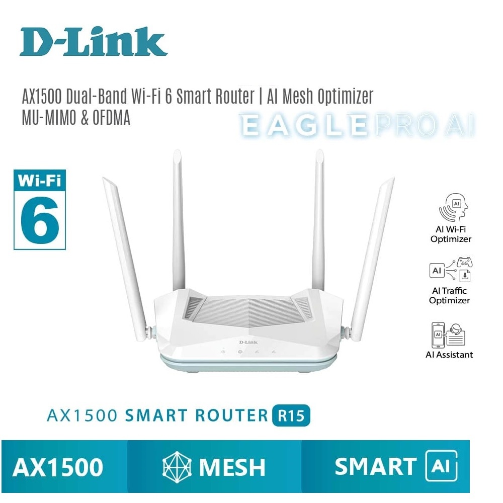 D-LINK EAGLE PRO AI WIFI 6 AX1500 DUALBAND GIGABIT MESH ROUTER (R15 ...