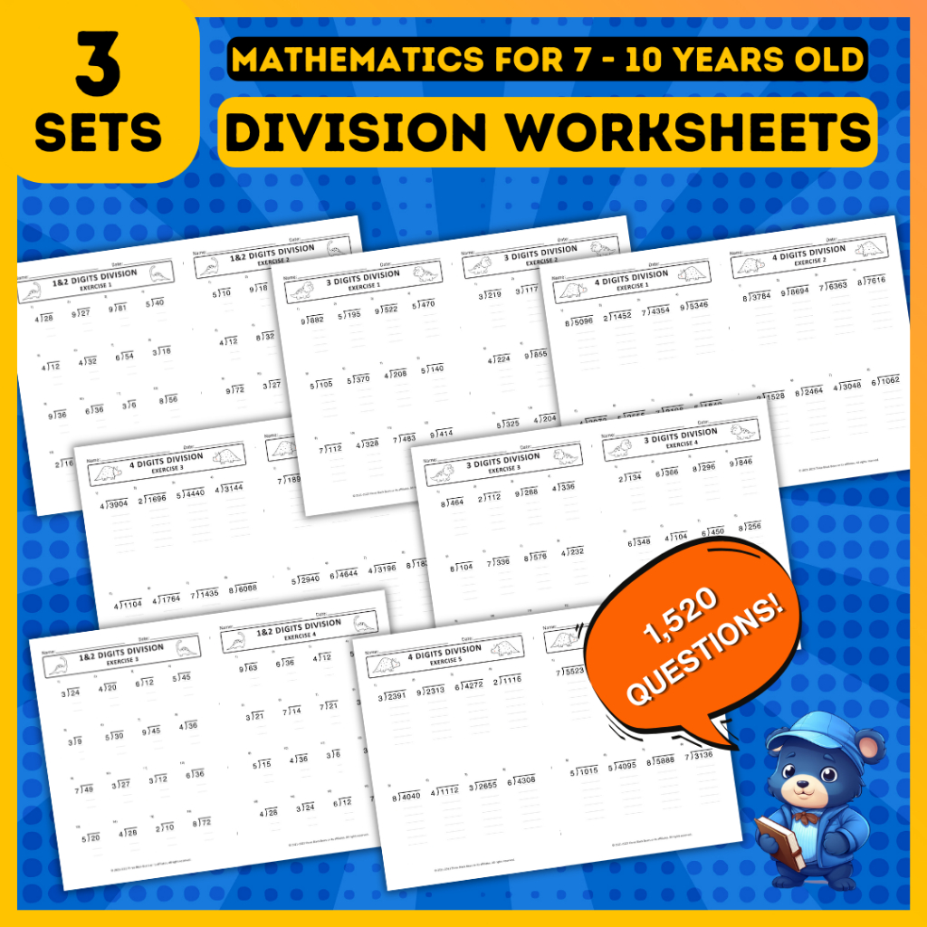 [3-IN-1 Bundle] Basic Division Worksheets for Kids 7 to 10 Years Old ...