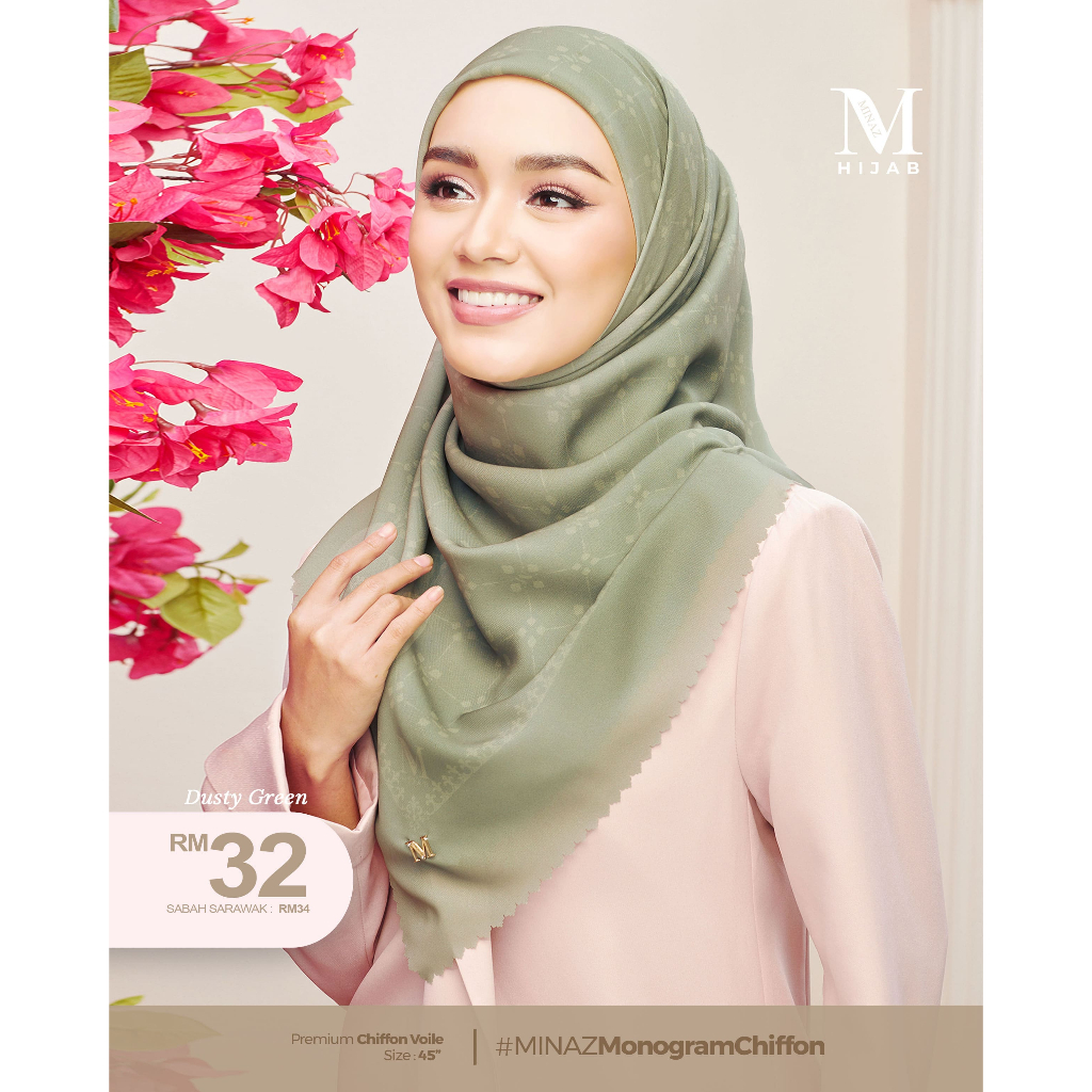 Minaz | Minaz Hijab Monogram Chiffon Voile | Tudung Bawal Plain ...
